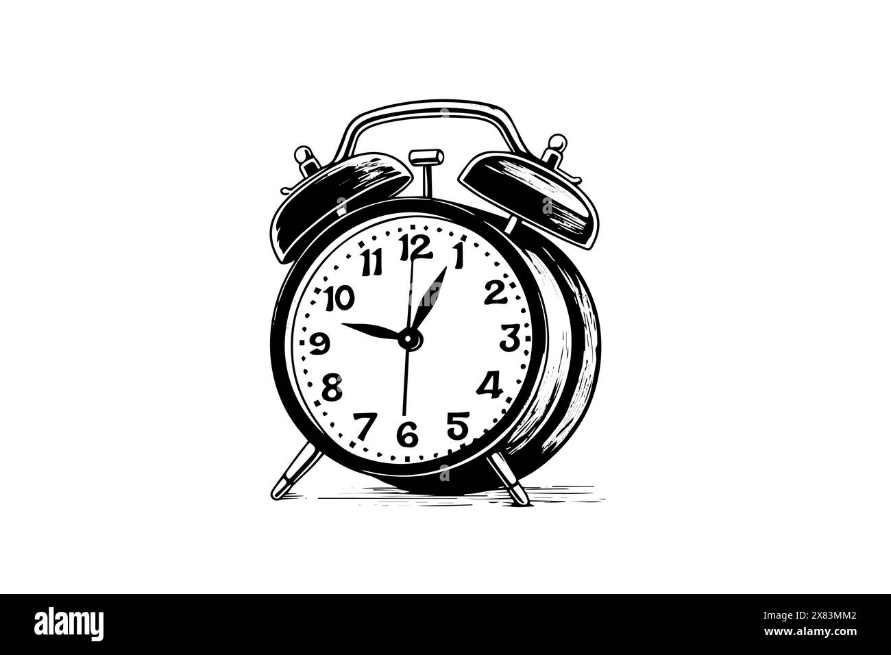 Classic alarm clock hand drawn ink sketch. Engraved style vector ...