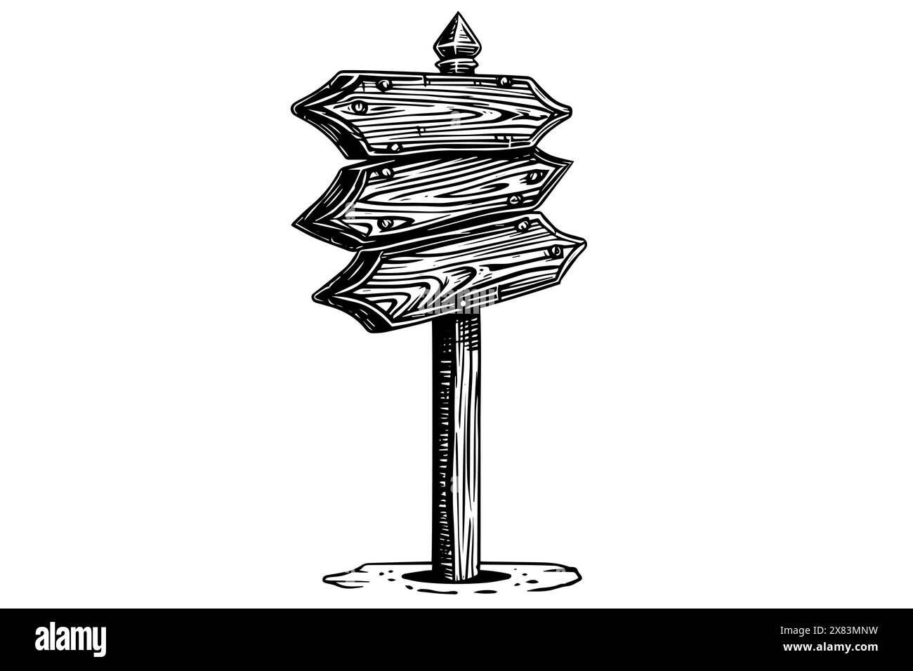 Retro wooden signpost sketch in engraved style on white background ...