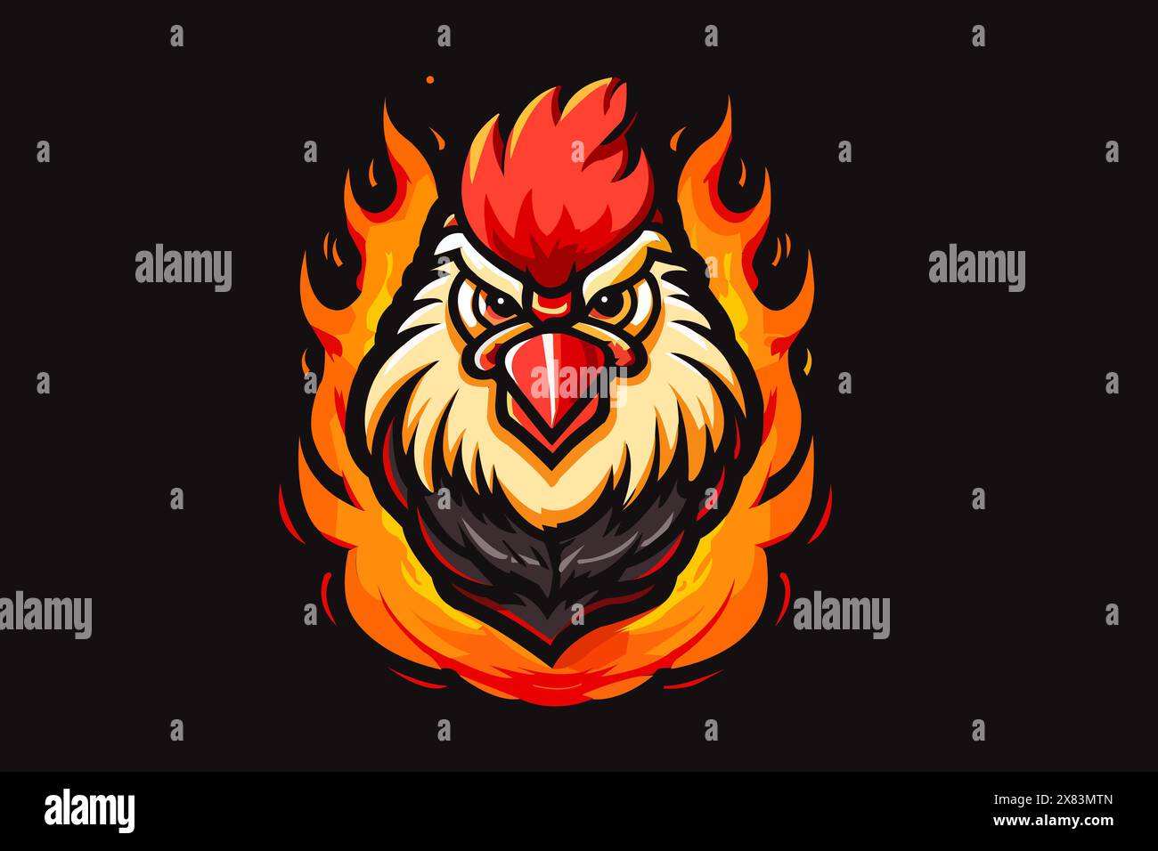 Hot spicy chicken vector logo design. Rooster mascot. Emblem with ...