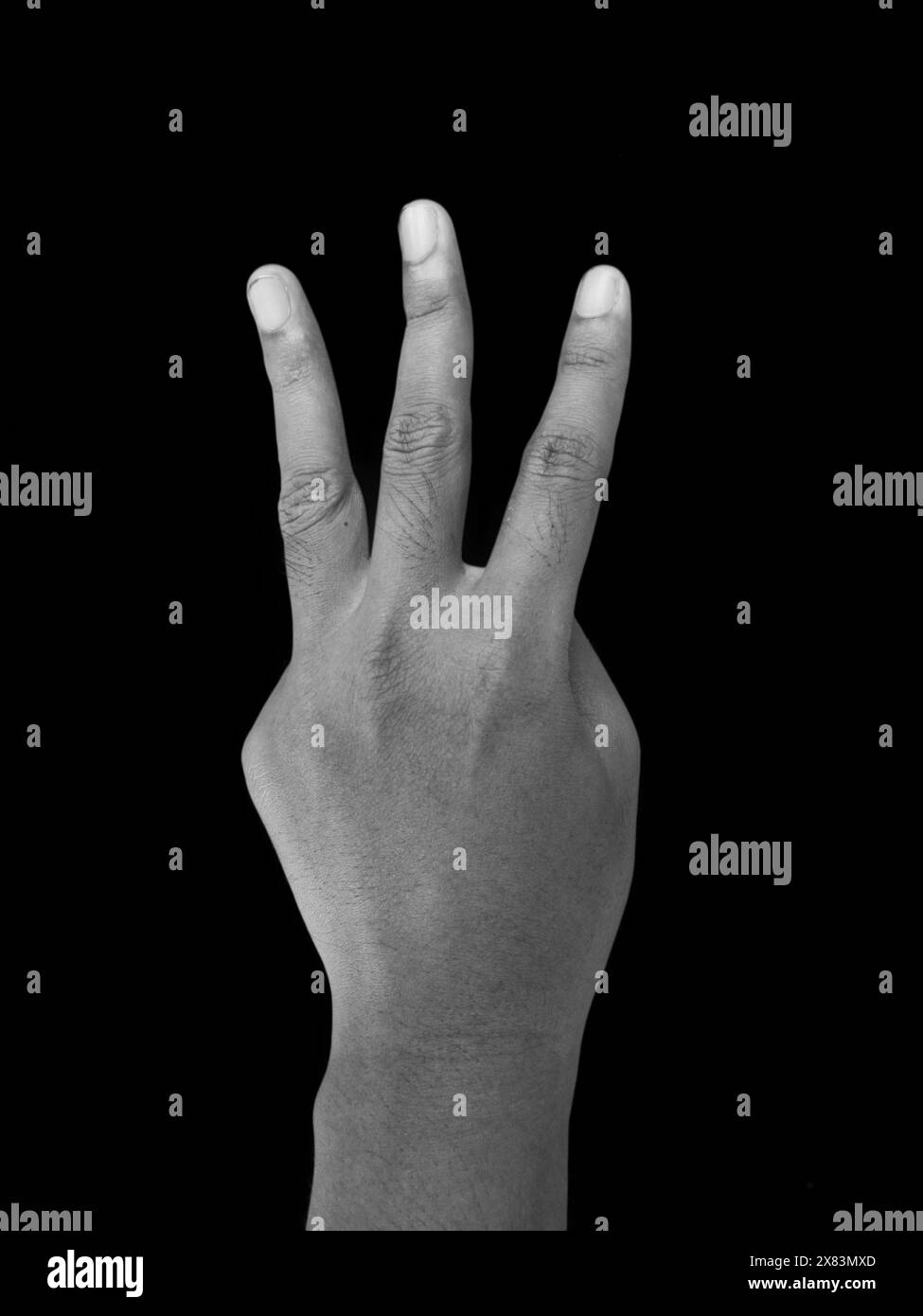 Number Three Hand Gesture. Black and White Photography Stock Photo - Alamy