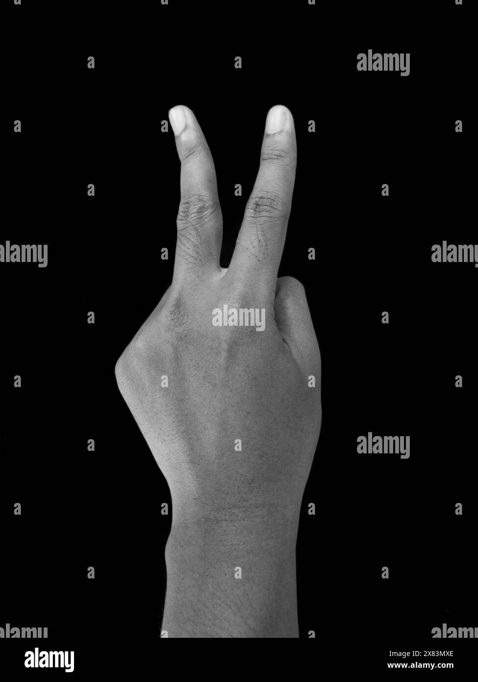 Number Two Hand Gesture. Black and White Photography Stock Photo - Alamy