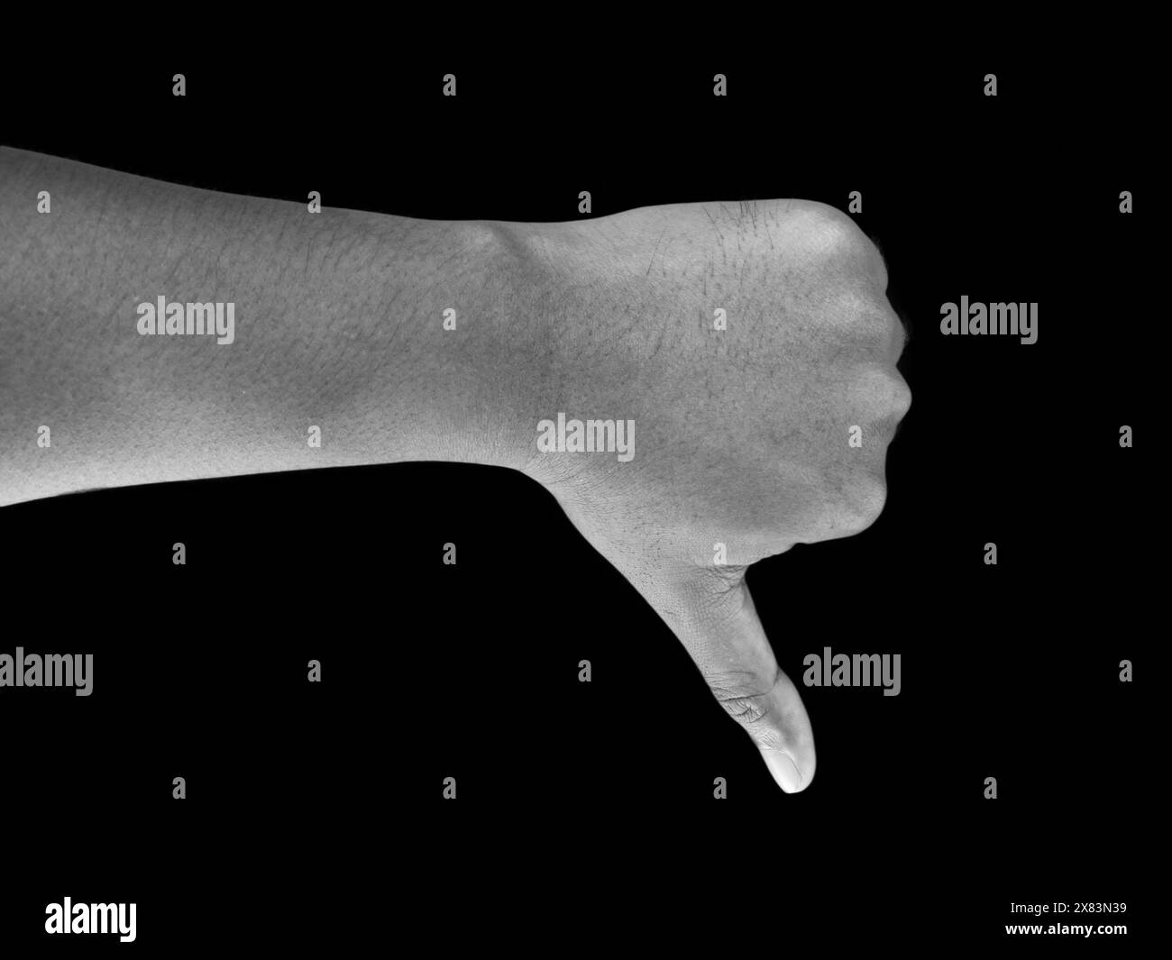 Hand Gesture of Thumbs Down, Isolated on Black Background Stock Photo ...