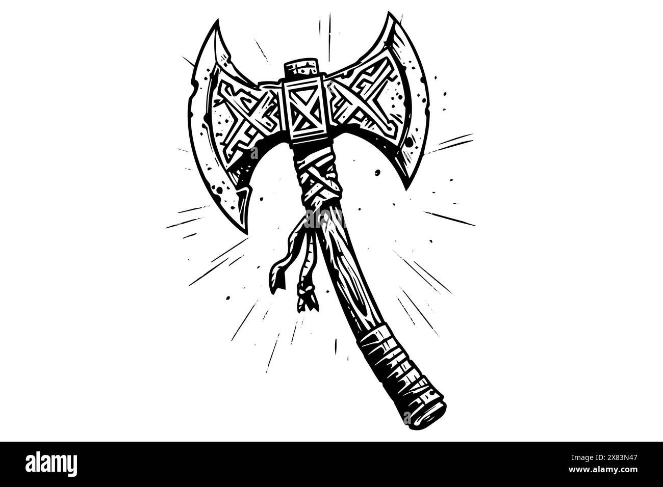 War axe hand drawn ink sketch. Engraved style vector illustration Stock ...