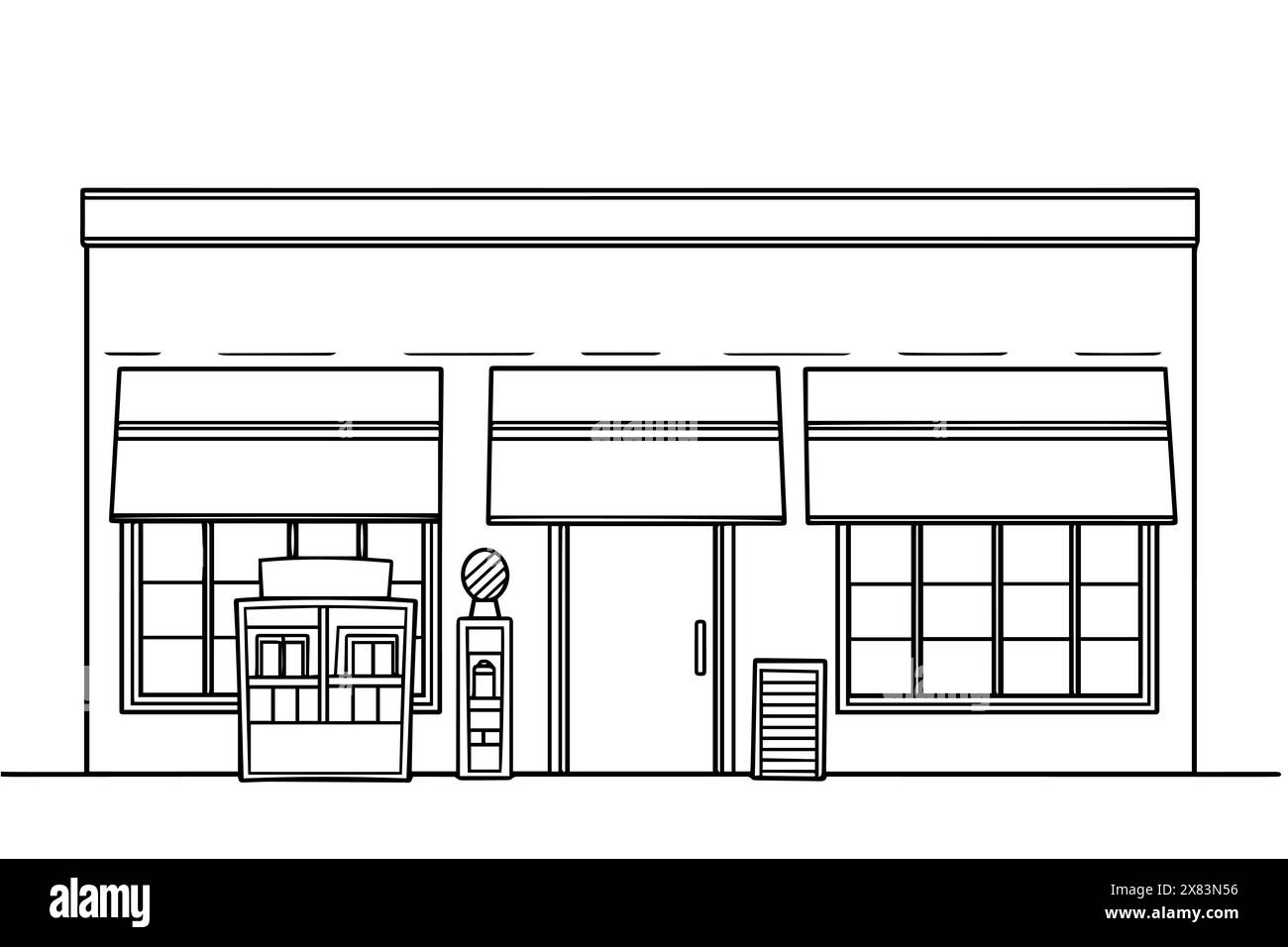 Storefront line design. Hand drawn shop line art vector illustration ...