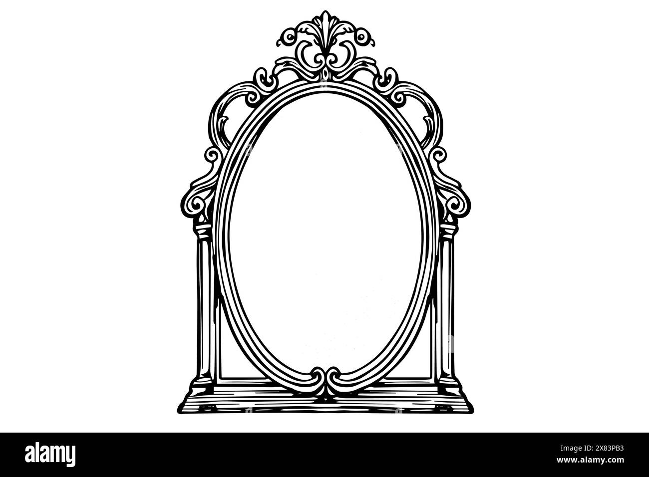 Vintage Ornate Mirror Vector Frame: Elegant Oval Design with Baroque ...