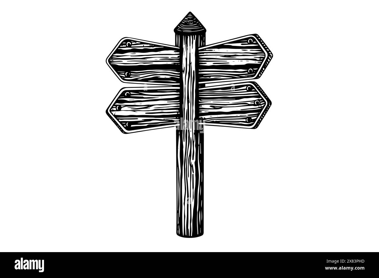 Retro wooden signpost sketch in engraved style on white background ...