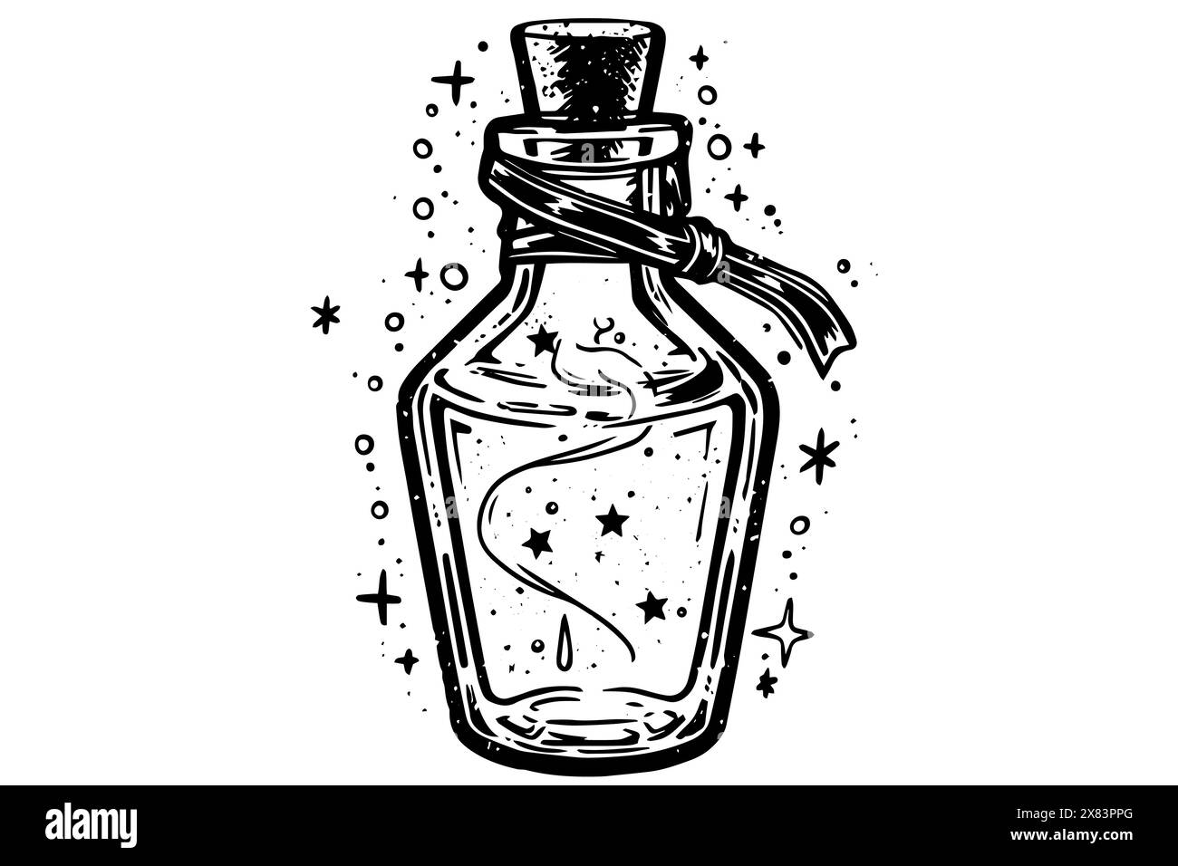 Magic bottle with potion hand drawn ink sketch. Engraved style vector ...