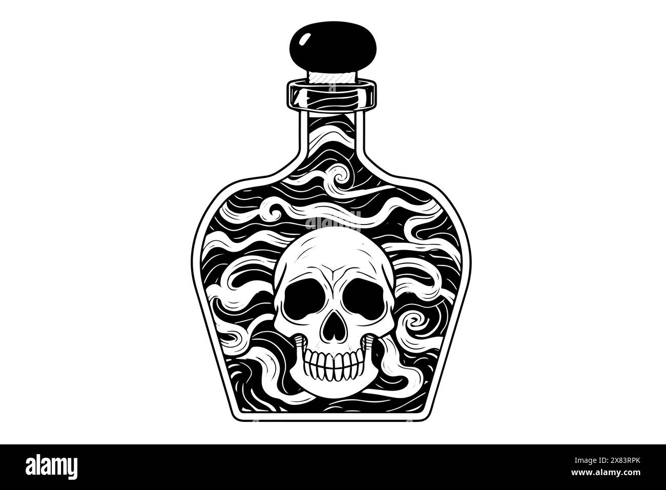 Magic bottle with death potion or poison hand drawn ink sketch ...