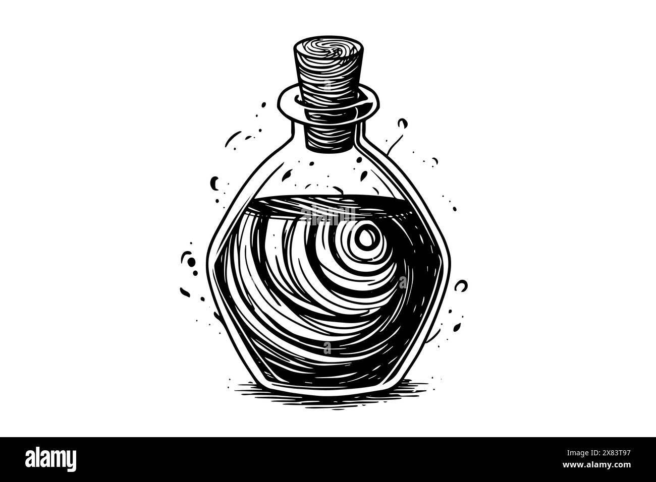Magic bottle with potion hand drawn ink sketch. Engraved style vector ...