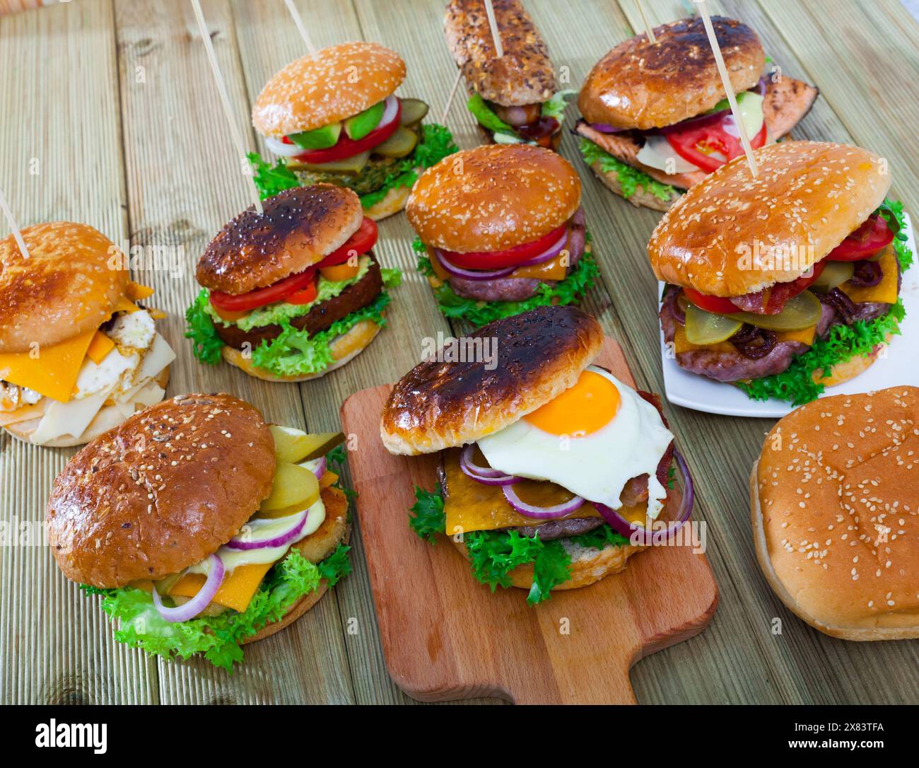 Collection of burgers Stock Photo - Alamy
