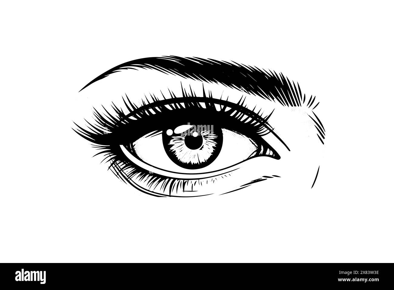 Woman cute eyes hand drawn ink sketch. Engraved style vector ...