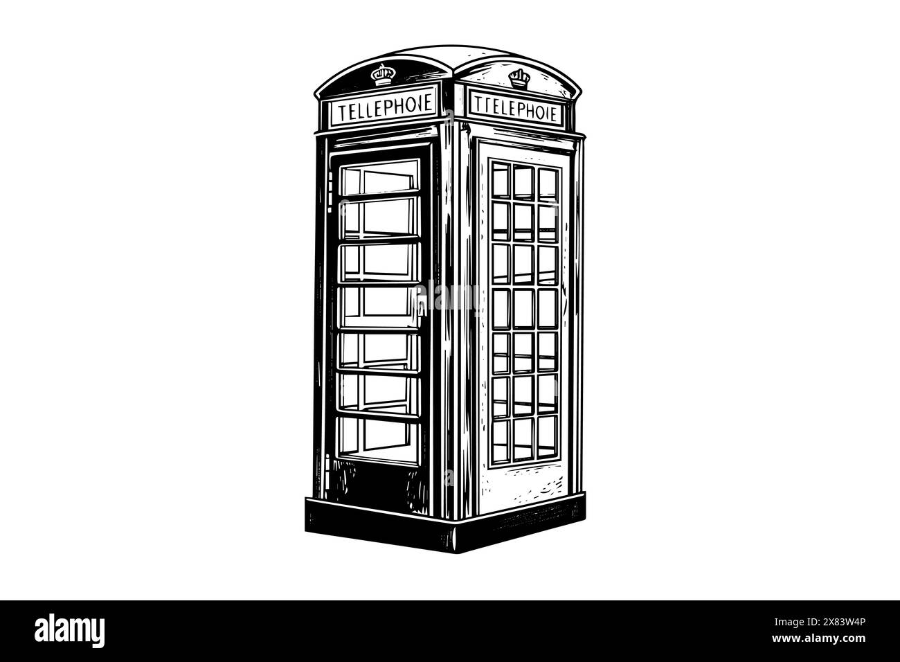 Retro phone box in engraved style vector illustration. Hand drawn ink ...
