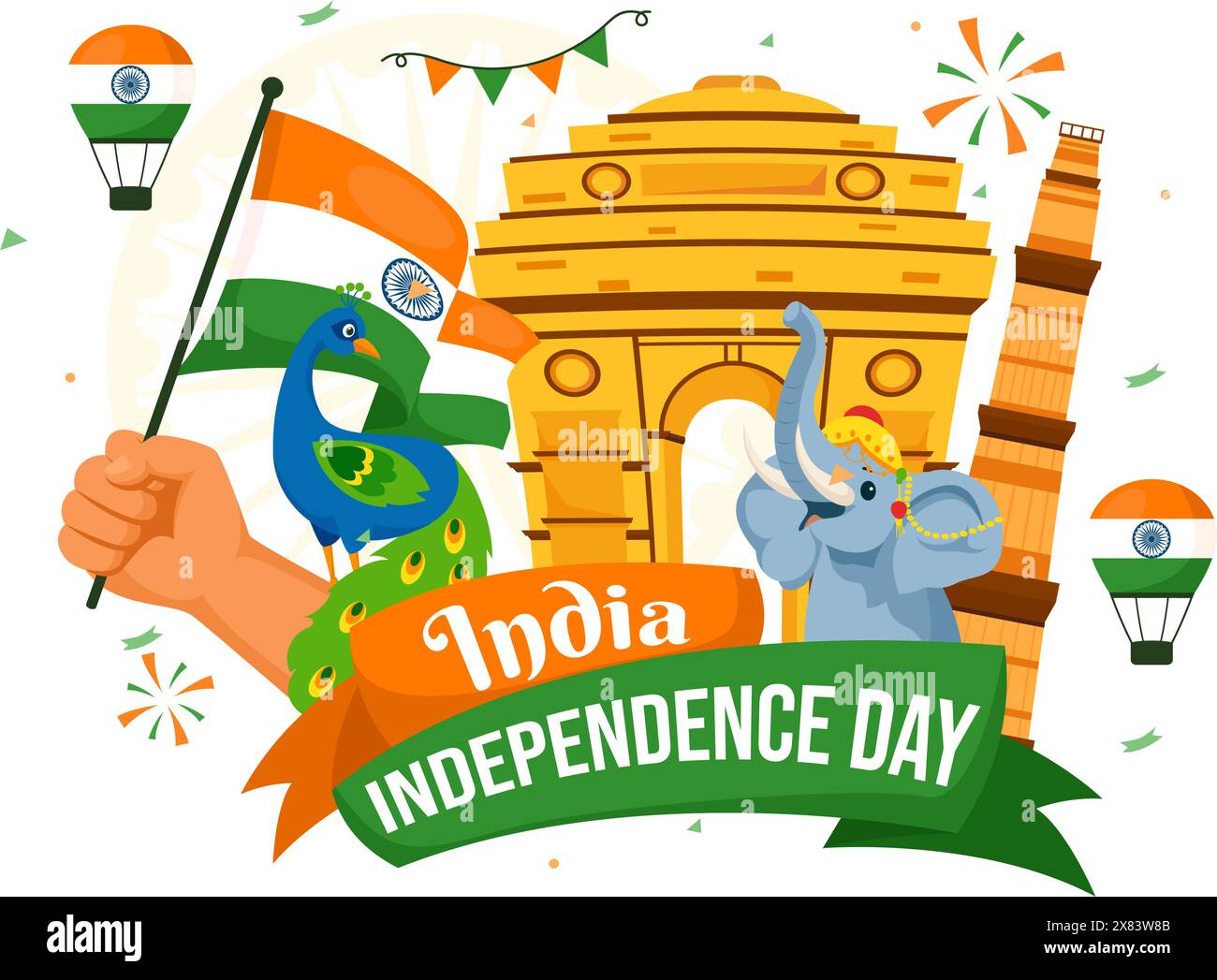 Happy Independence Day India Vector Illustration on 15th August with ...