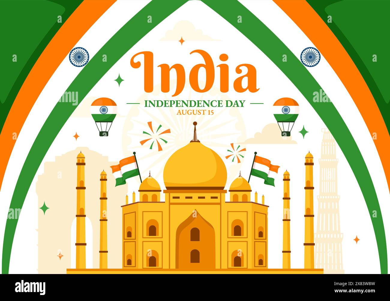 Happy Independence Day India Vector Illustration on 15th August with ...