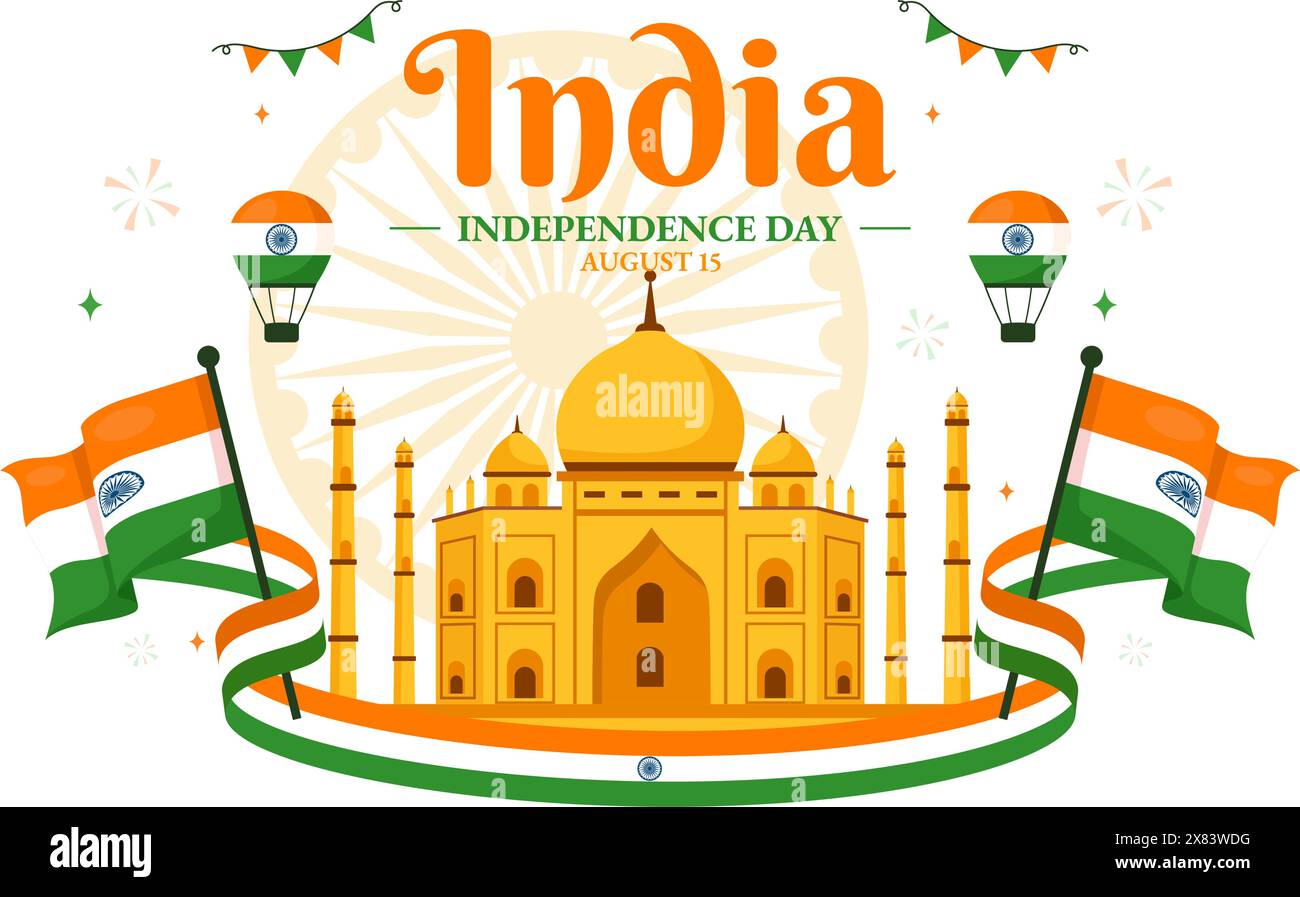 Happy Independence Day India Vector Illustration on 15th August with ...
