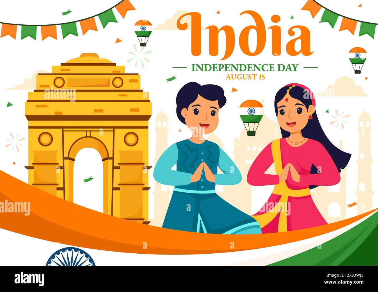 Happy Independence Day India Vector Illustration on 15th August with ...
