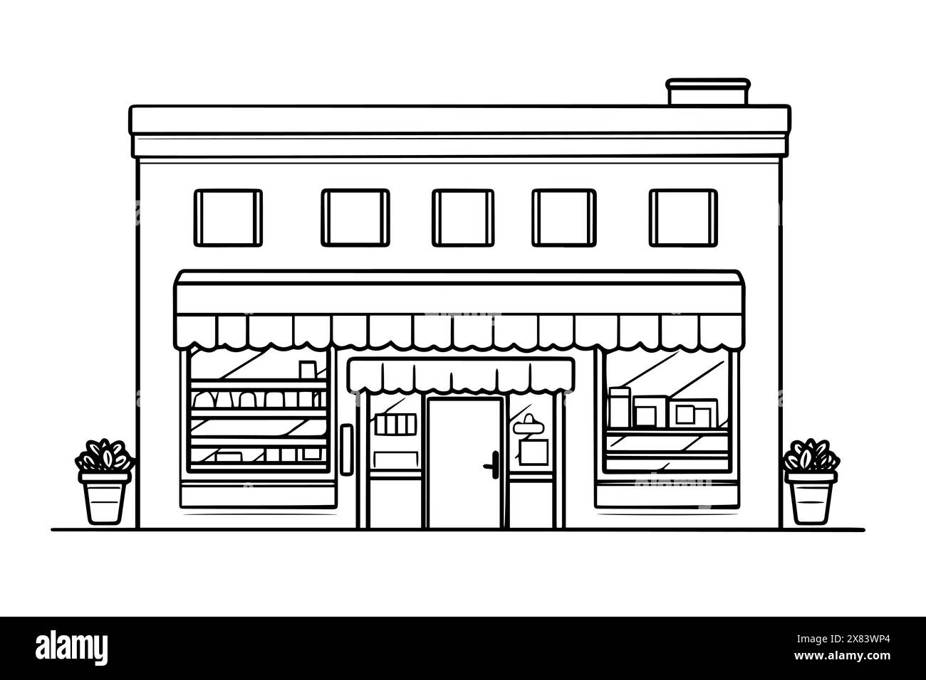 Storefront line design. Hand drawn shop line art vector illustration ...