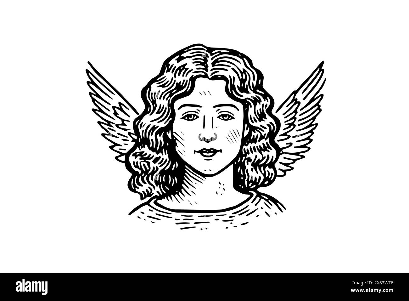 Vintage Angel Vector Illustration Antique Sketch Of A Flying Statue Etching Woman Stock Vector
