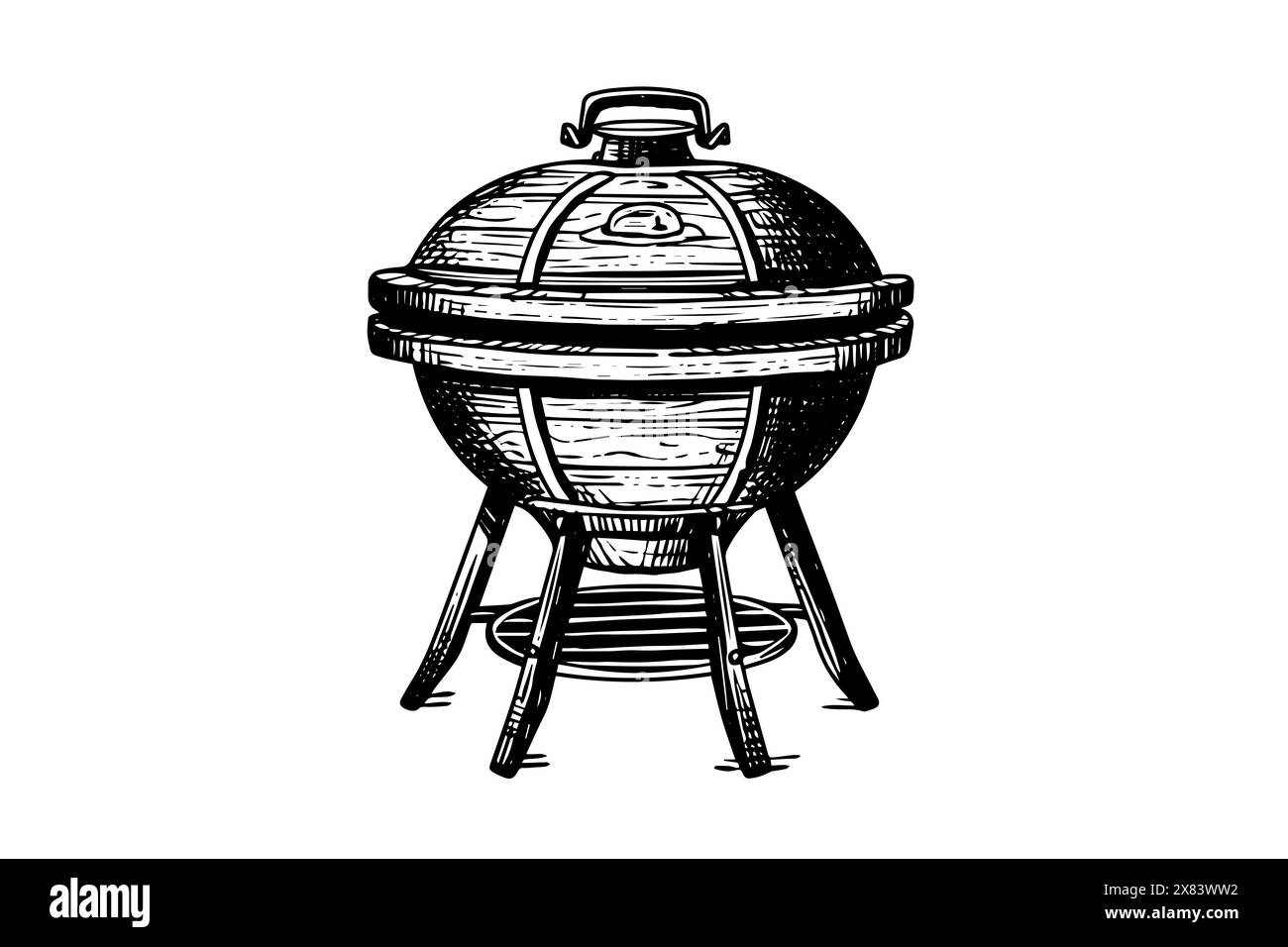 Retro barbecue grill hand drawn ink sketch. Engraved vector ...