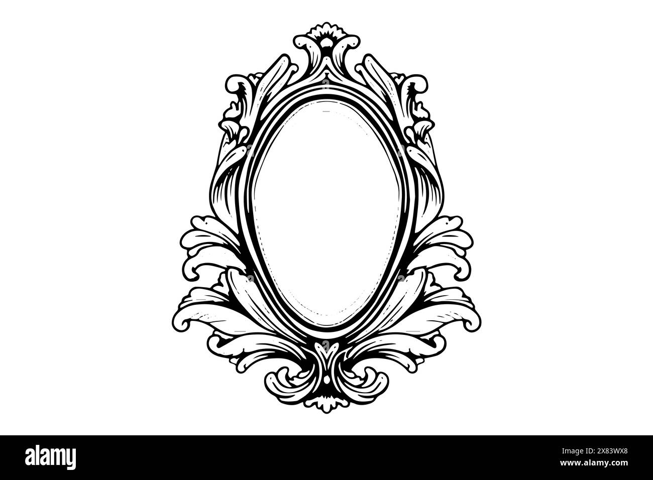 Vintage Ornate Mirror Vector Frame: Elegant Oval Design with Baroque and Victorian Influence ...