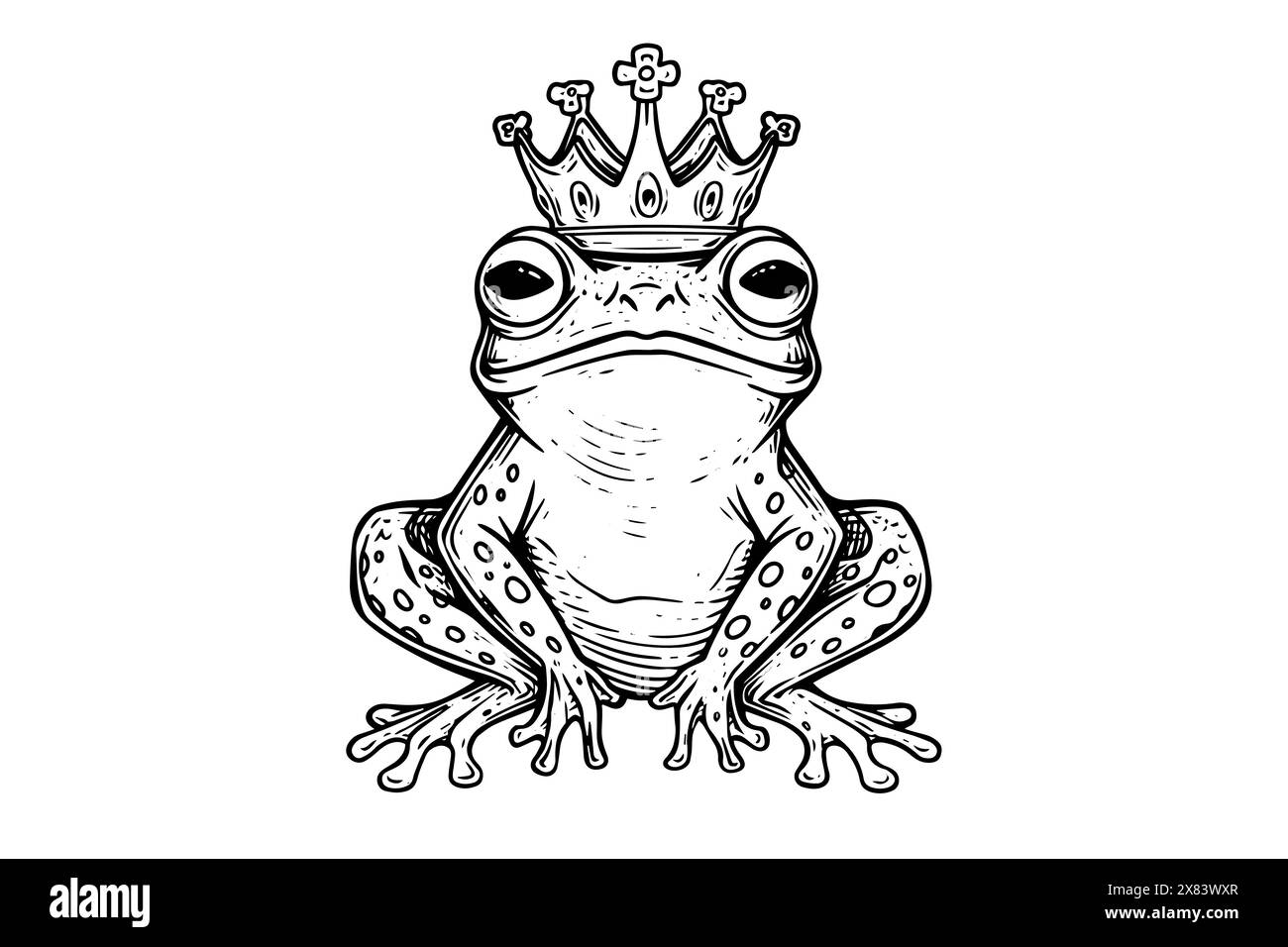 Princess frog in crown hand drawn ink sketch. Engraved style vector ...