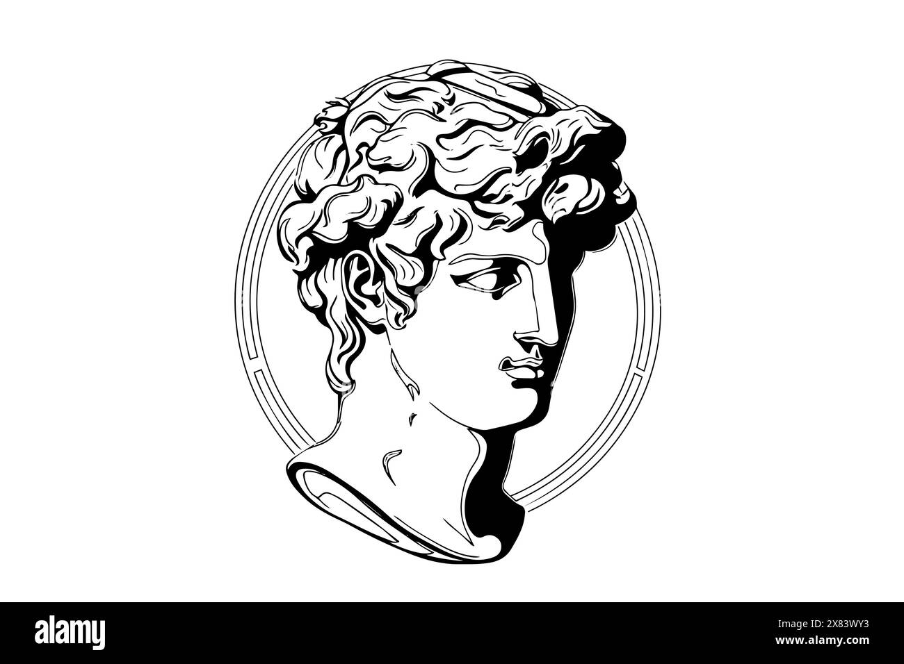 Hermes head hand drawn ink sketch. Engraved style vector illustration ...