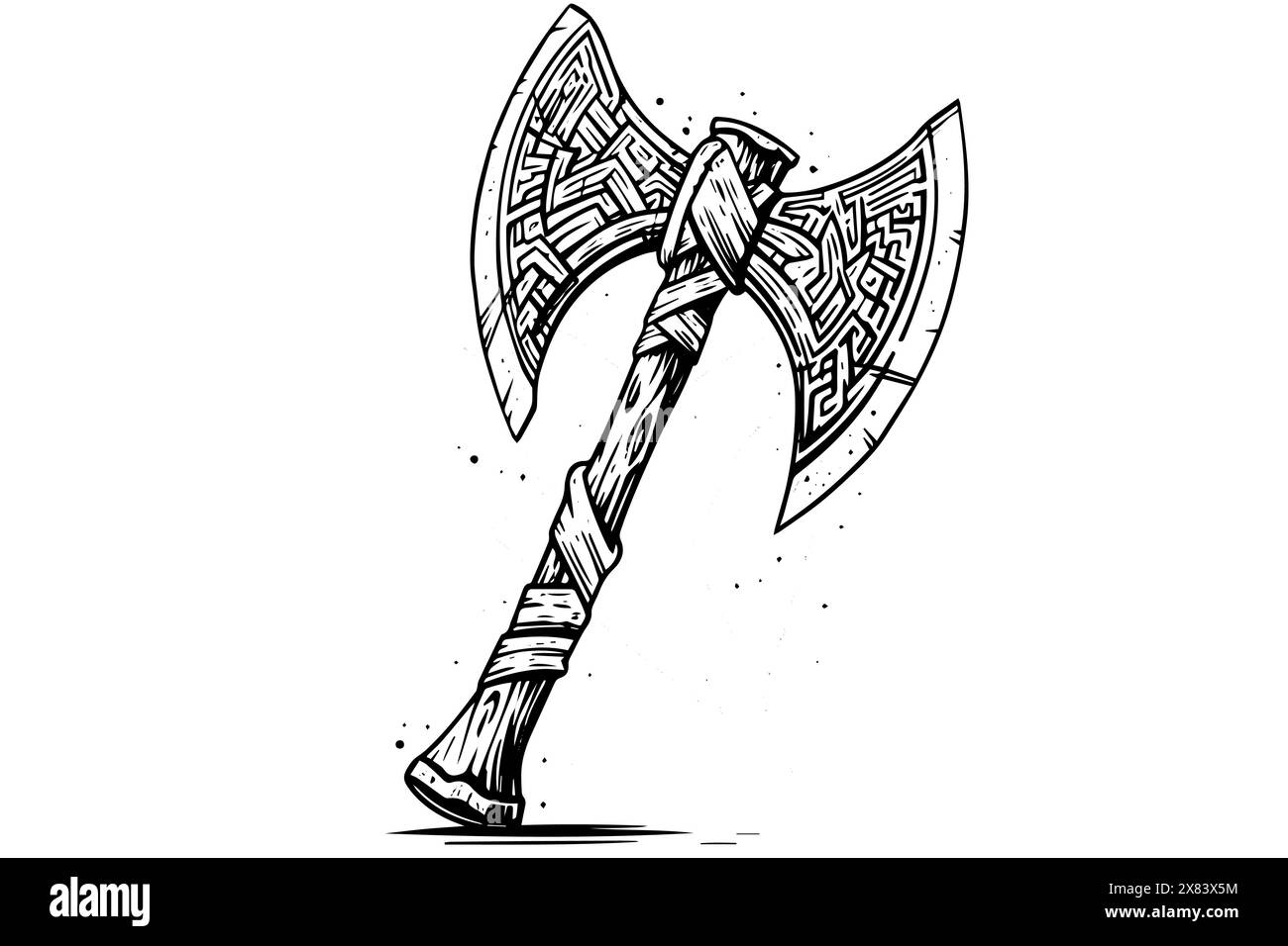 War axe hand drawn ink sketch. Engraved style vector illustration Stock ...