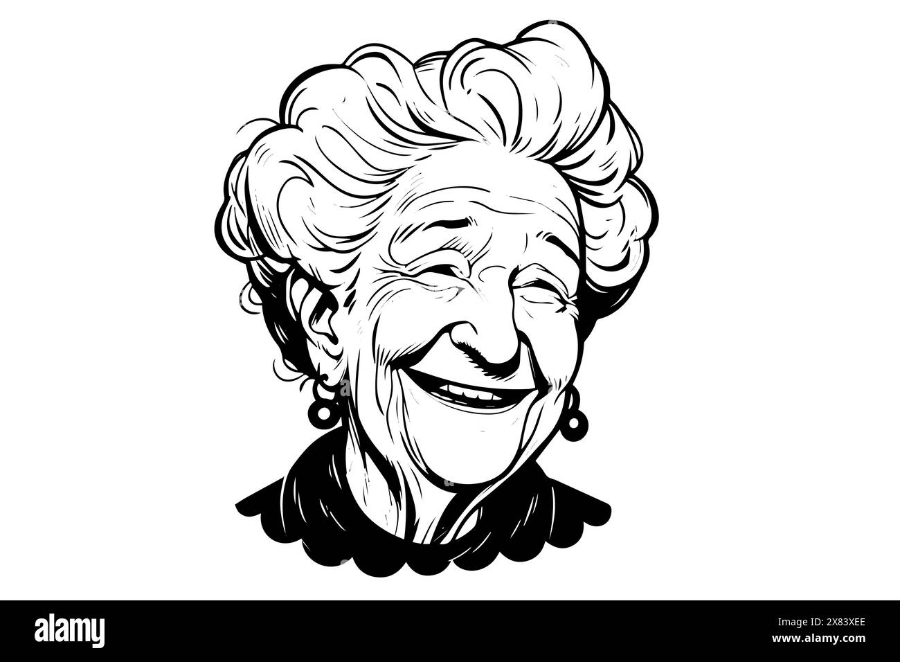Cute smiling granny hand drawn ink sketch. Engraved style vector ...