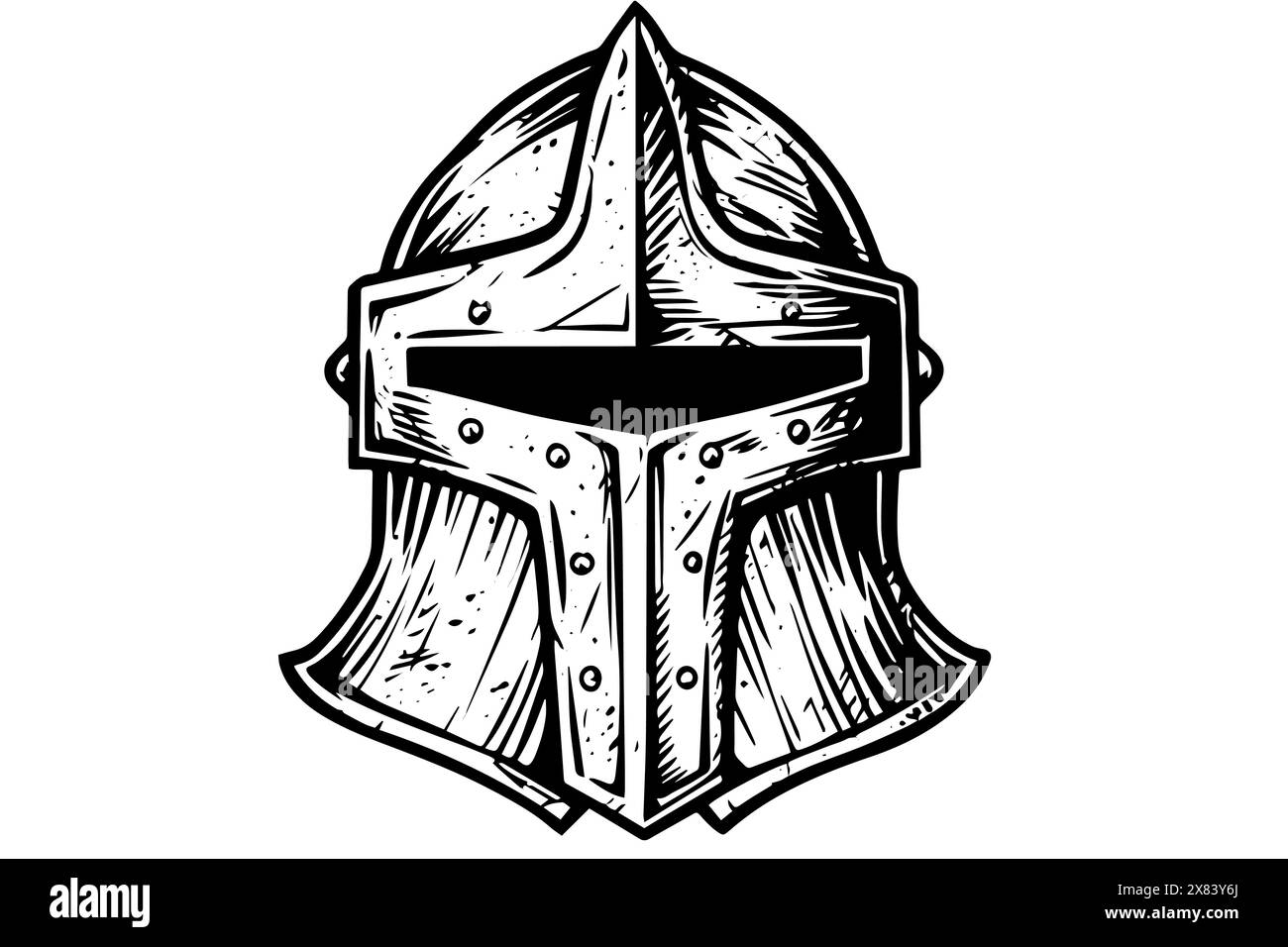 Knight helmet hand drawn ink sketch. Engraved style vector illustration ...