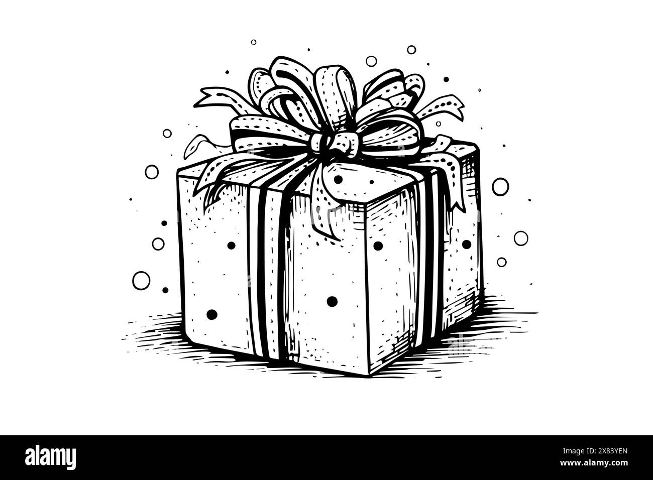 Present gift box with ribbon bow vector sketch. Vintage christmas icon ...