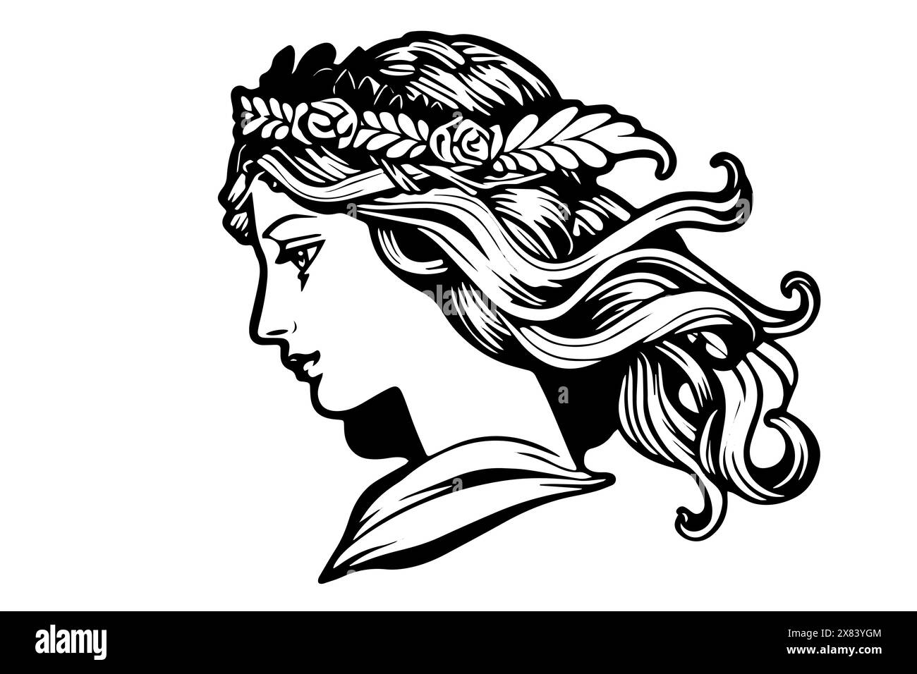 Aphrodite head hand drawn ink sketch. Engraved style vector ...