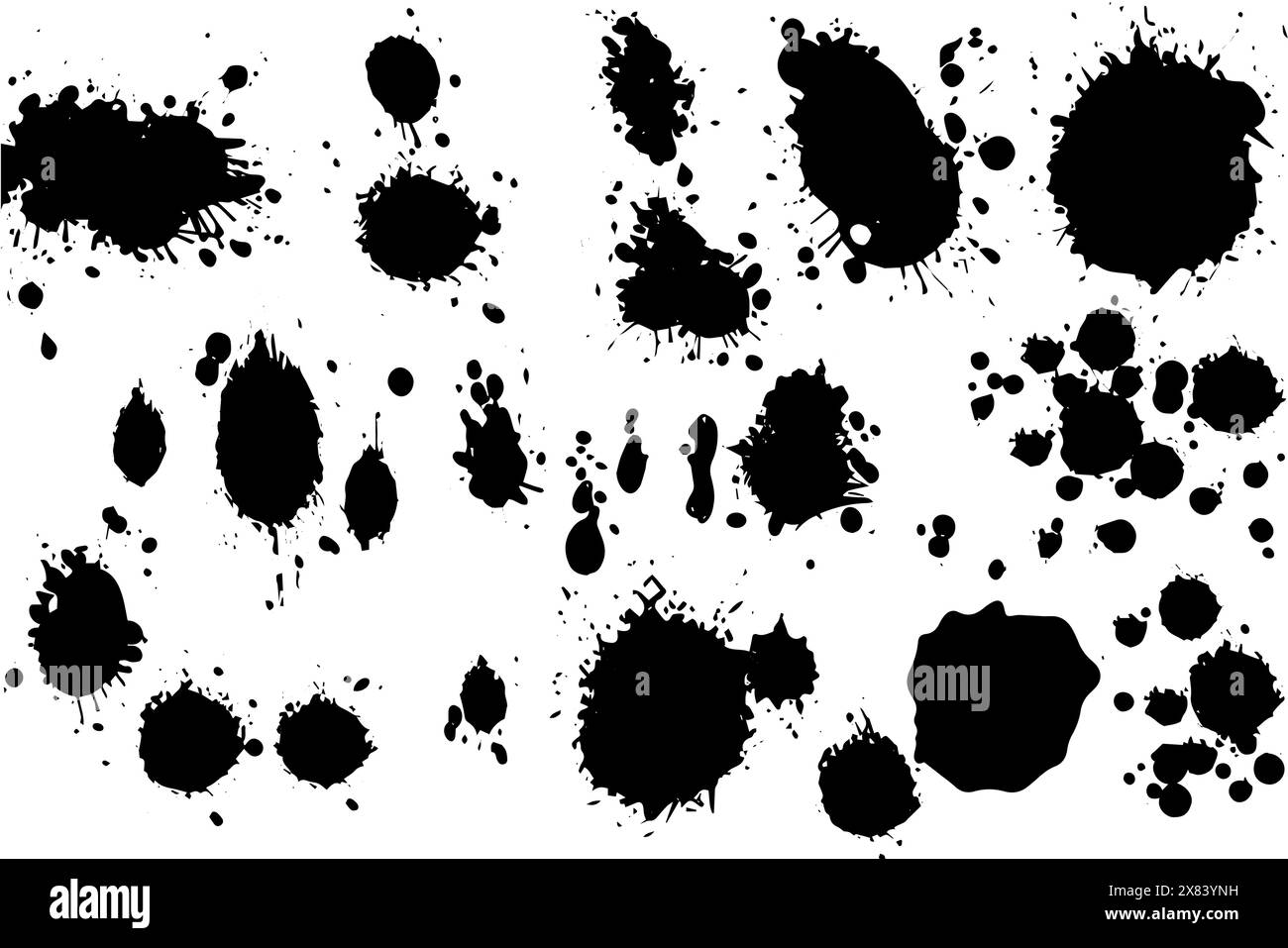 Vector set of ink splashes. Black inked splatter dirt stain splattered ...