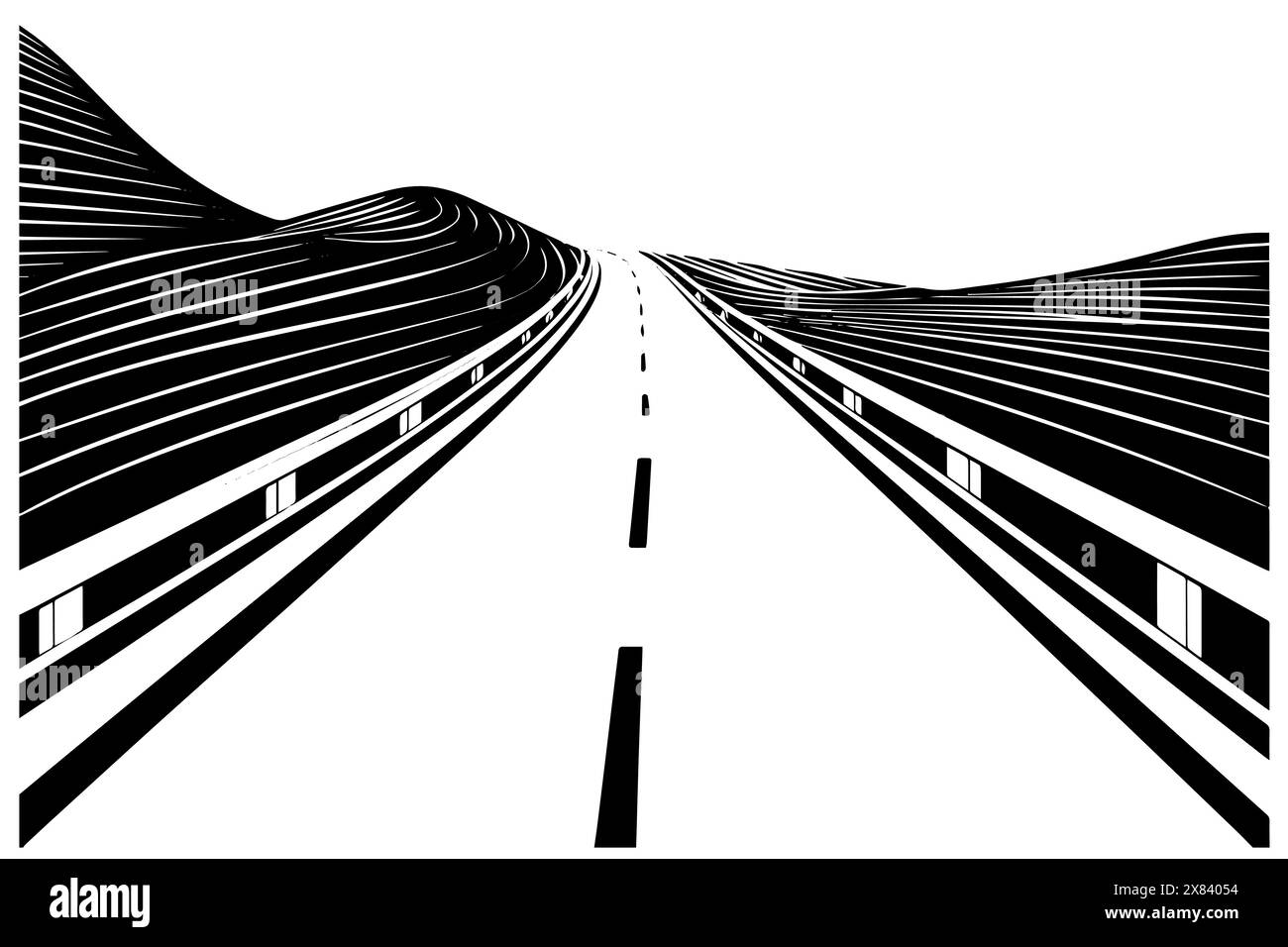 Simple road hand drawn ink sketch highway landscape. Engraved style ...