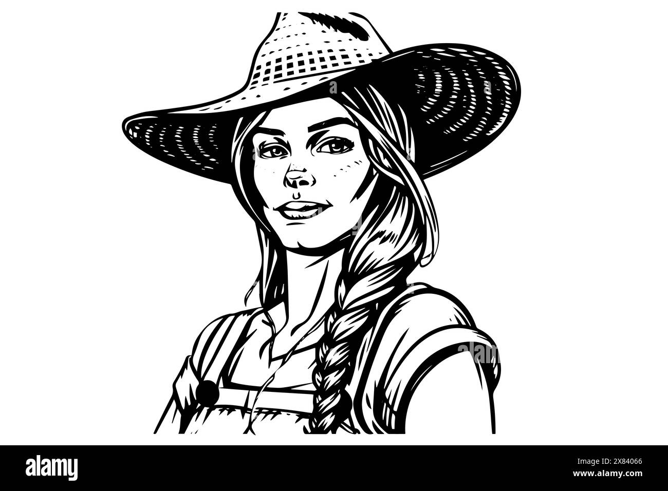 Woman farmer hand drawn ink sketch. Engraved style vector portrait ...