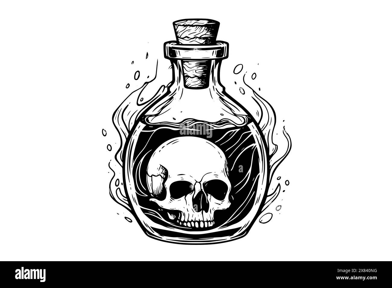 Magic bottle with death potion or poison hand drawn ink sketch ...
