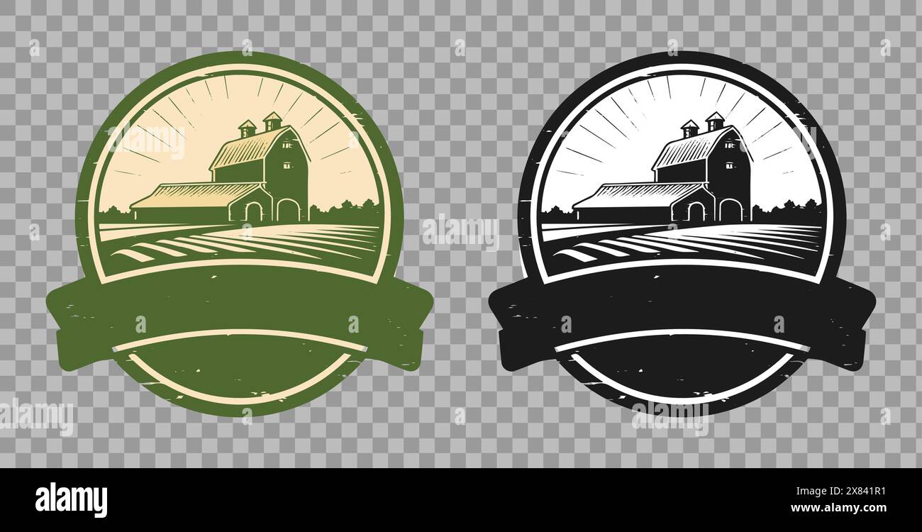 Farm logo illustration, emblem with farmhouse design hand drawn sketch ...