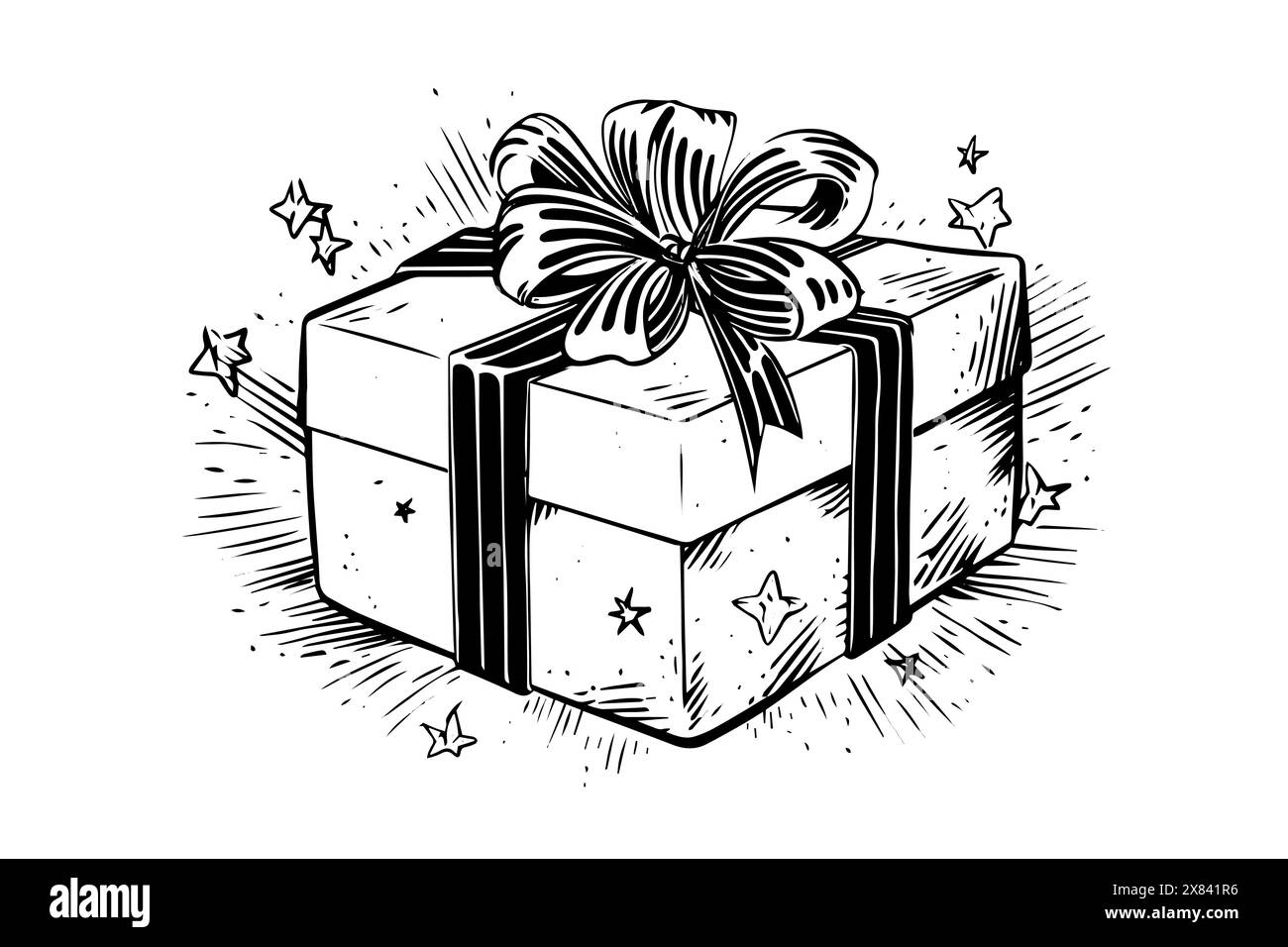 Gift box hand drawn ink sketch. Engraved style vector illustration ...