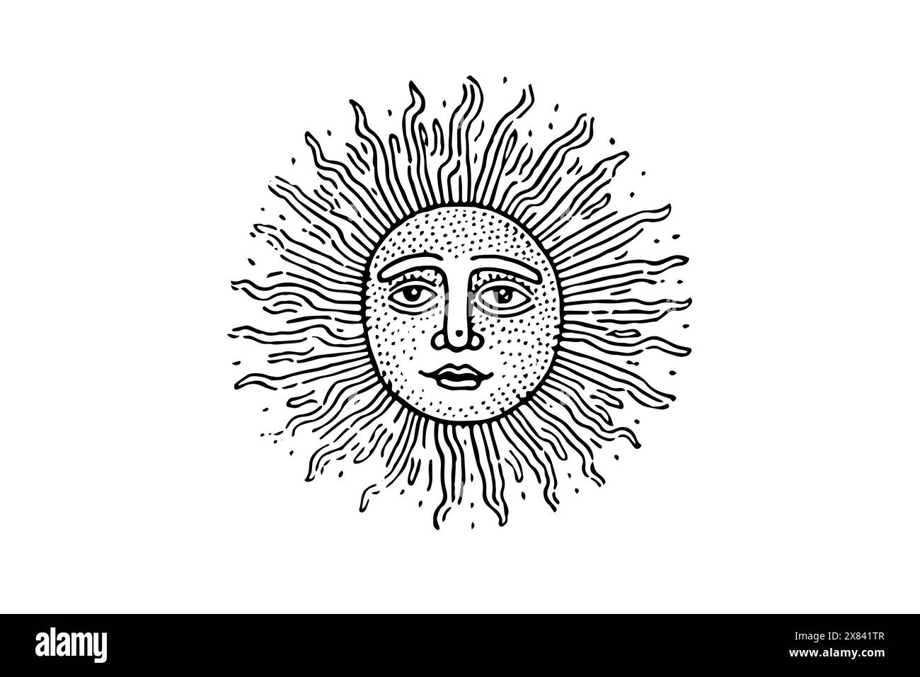 Vintage Celestial Face: Engraved Retro Vector Illustration of Sun and ...