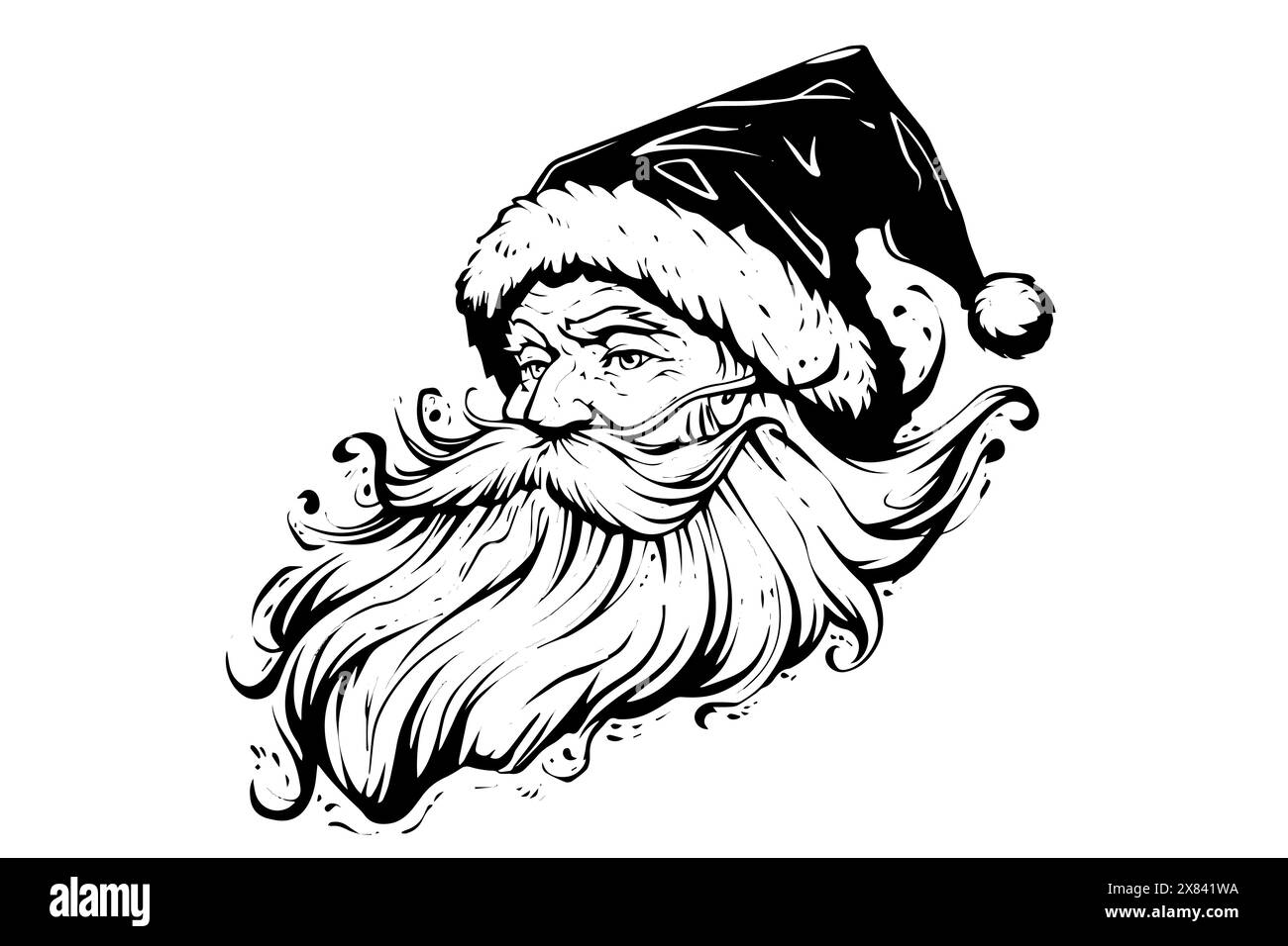 Santa head logotype hand drawn ink sketch. Engraved style vector ...