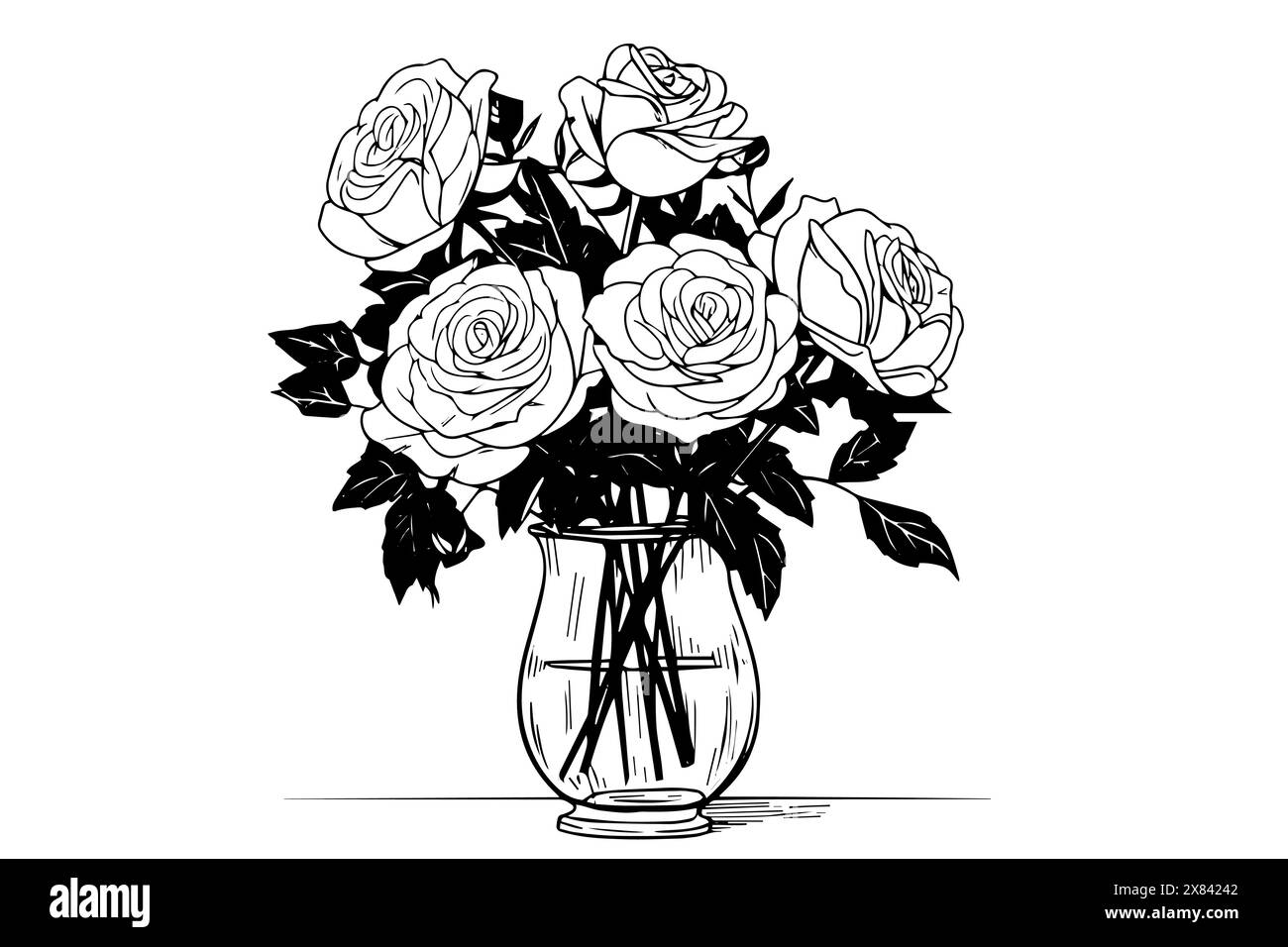 Rose in vase engraved vector illustration Stock Vector Image & Art - Alamy