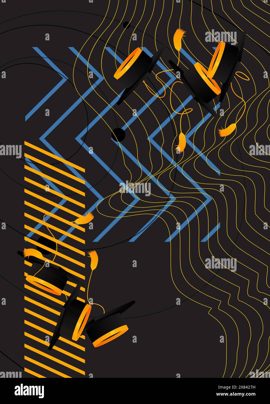 Yellow black and blue Graduation Cap, mortar board with geometrical ...