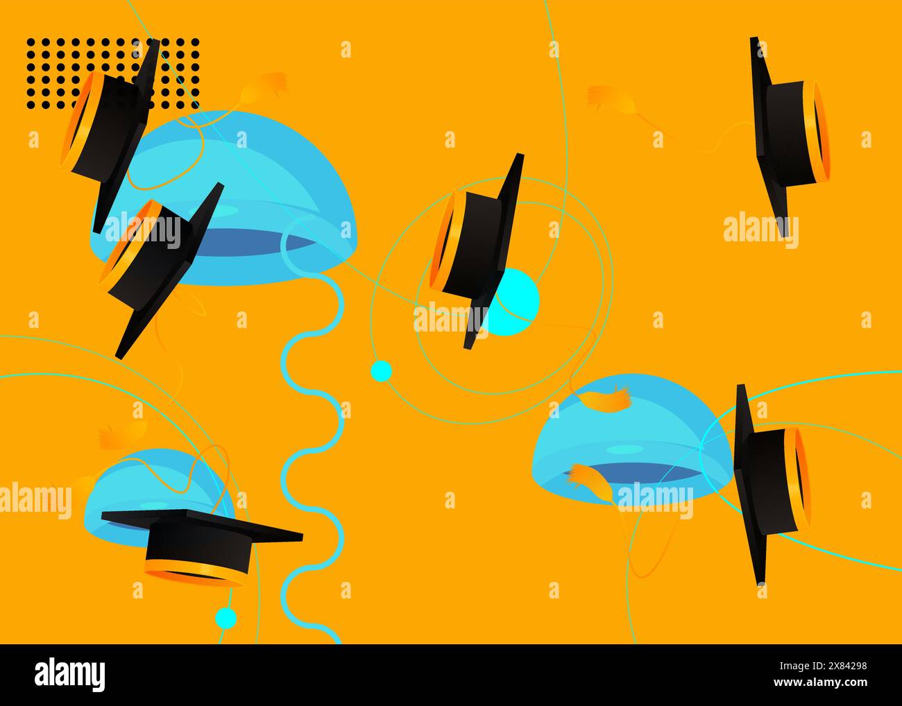 Yellow black and blue Graduation Cap, mortar board with geometrical ...