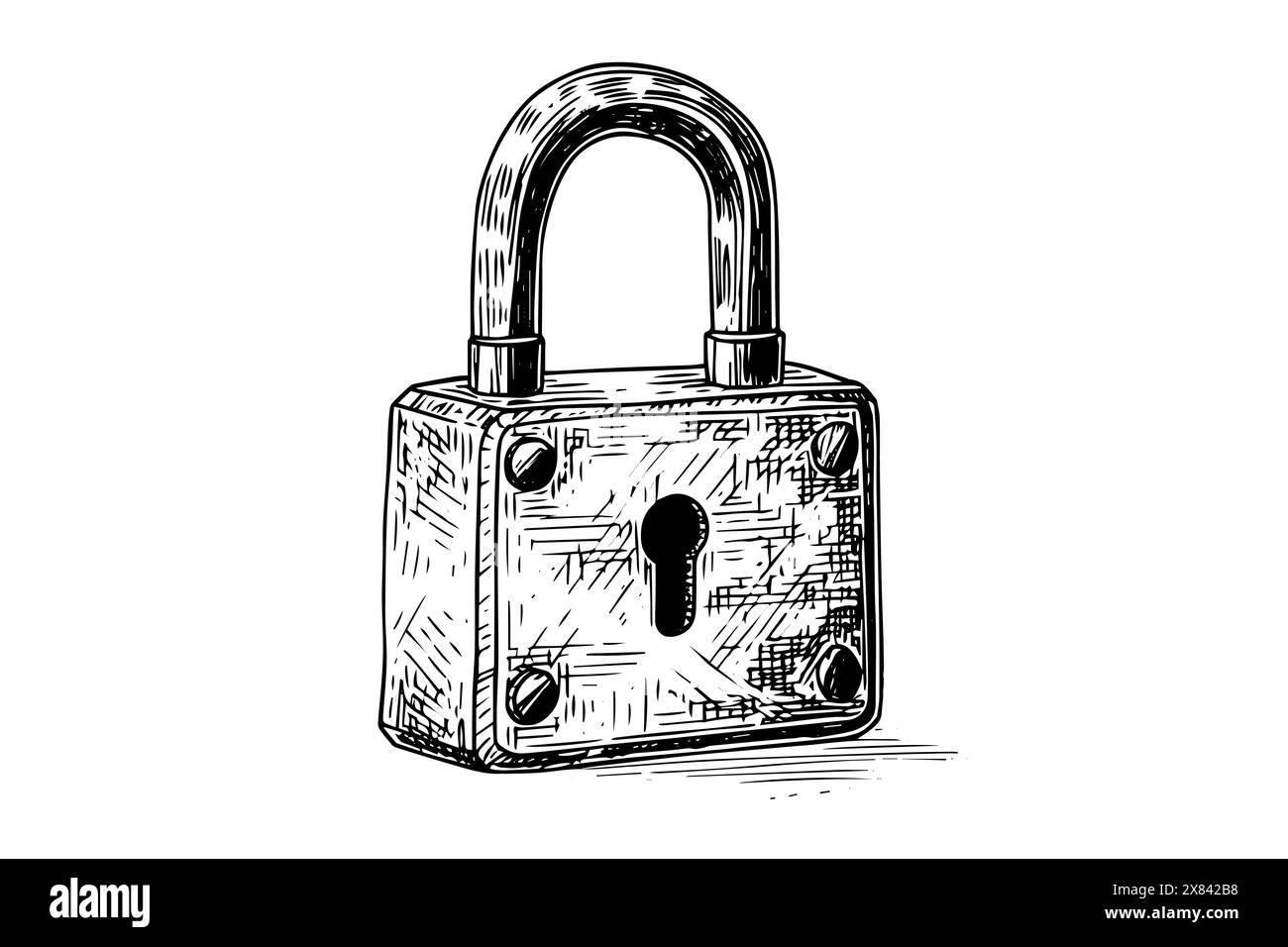 Vintage Lock Sketch: Engraved Antique Padlock Illustration in Woodcut ...