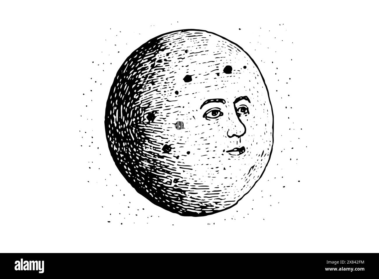 Vintage Moon Face Vector: Engraved Celestial Sketch of the Mystic Night ...