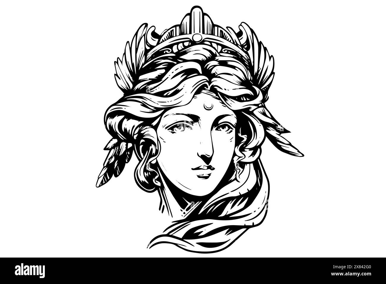 Aphrodite head hand drawn ink sketch. Engraved style vector ...