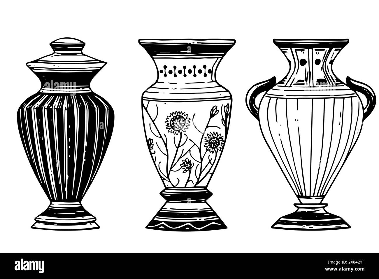 Set of ancient vase hand drawn ink sketch. Engraved style vector ...
