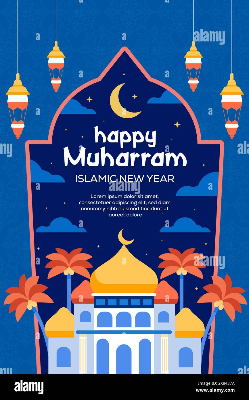 happy muharram islamic new year vertical banner illustration Stock ...