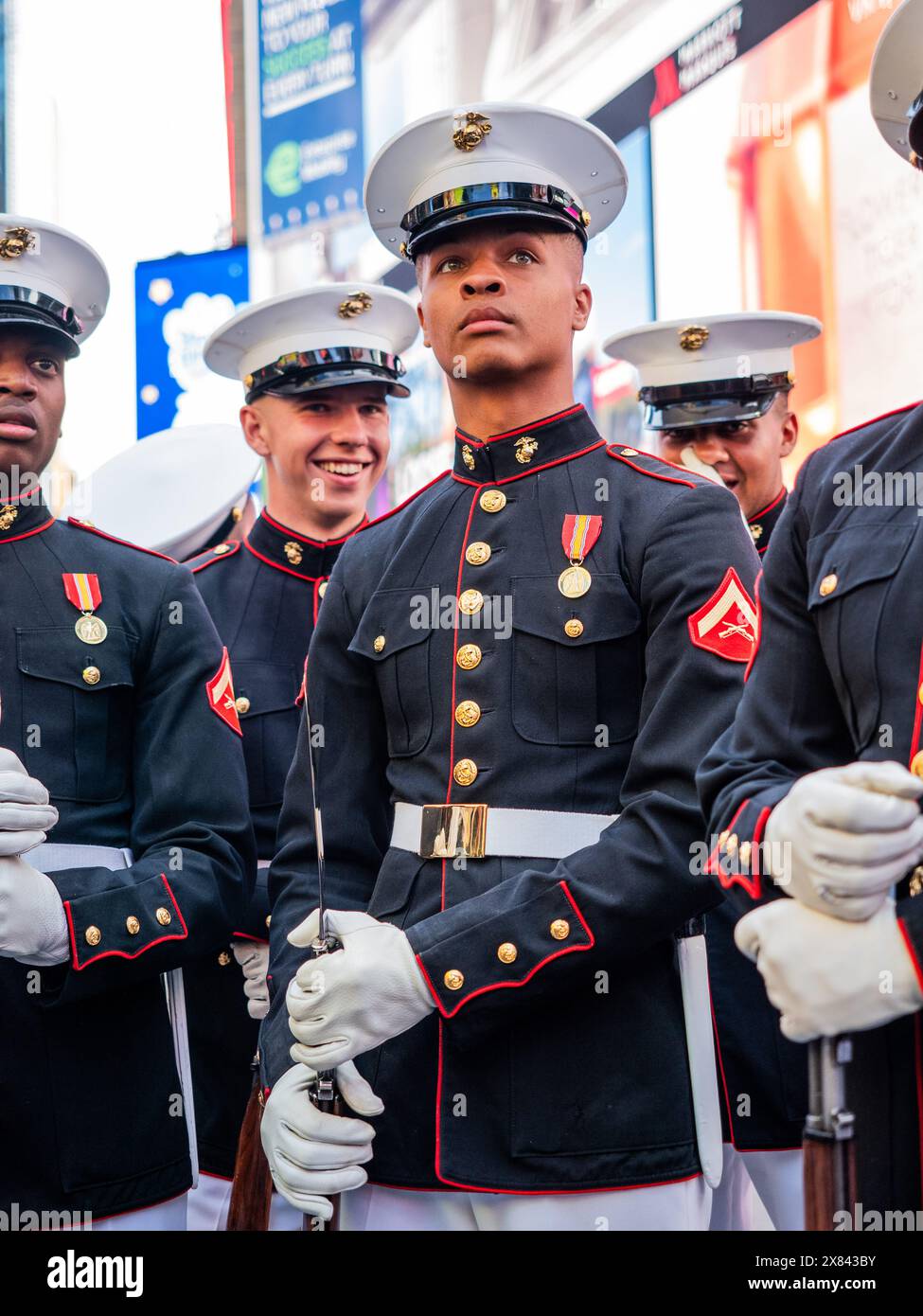 New York, New York, USA. 22nd May, 2024. A group of Marines listen to ...