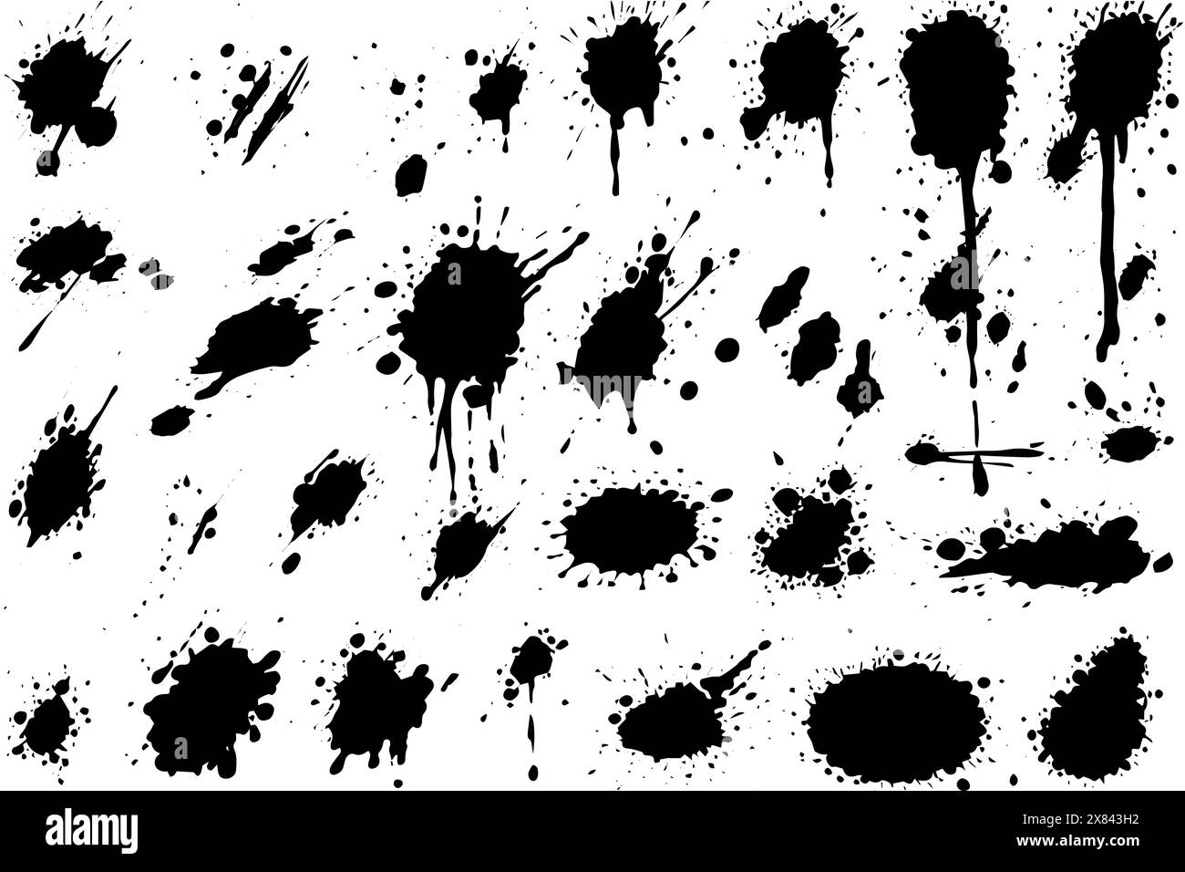 Vector set of ink splashes. Black inked splatter dirt stain splattered ...