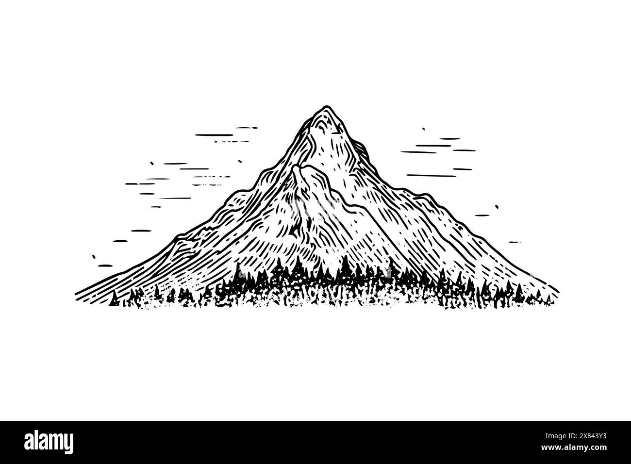 Vintage Mountain Landscape Sketch: Hand-Drawn Vectror Illustration of ...